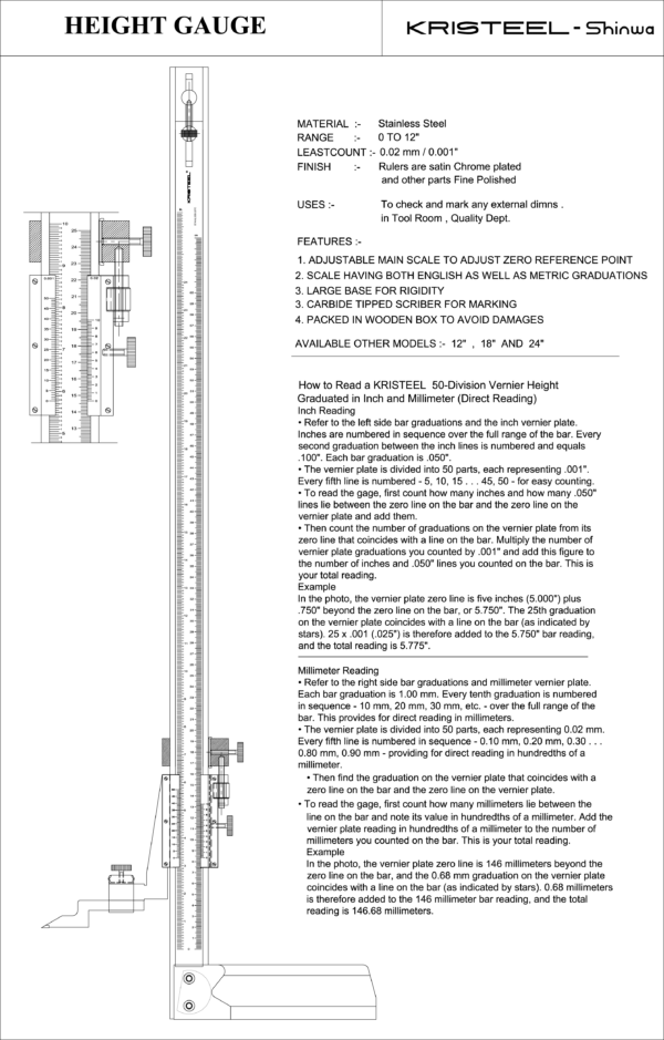 Manual Height Gauge | Height Gauge | Engineering Gauges