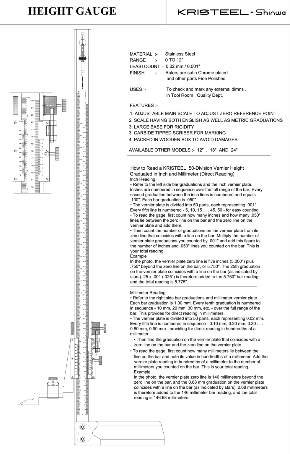 Manual Height Gauge | Height Gauge | Engineering Gauges