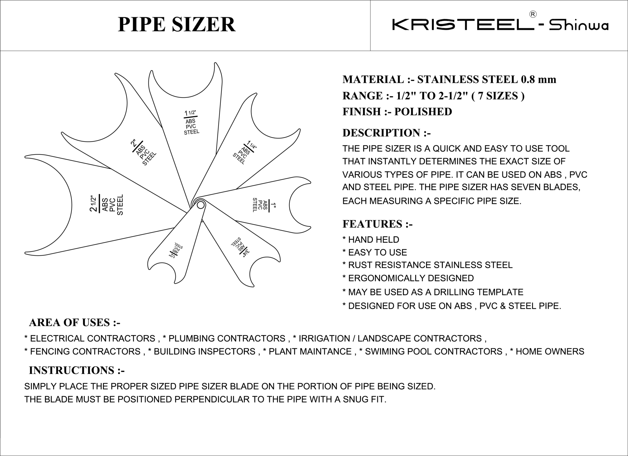 Pipe Sizer | Measuring Instruments | Kristeel