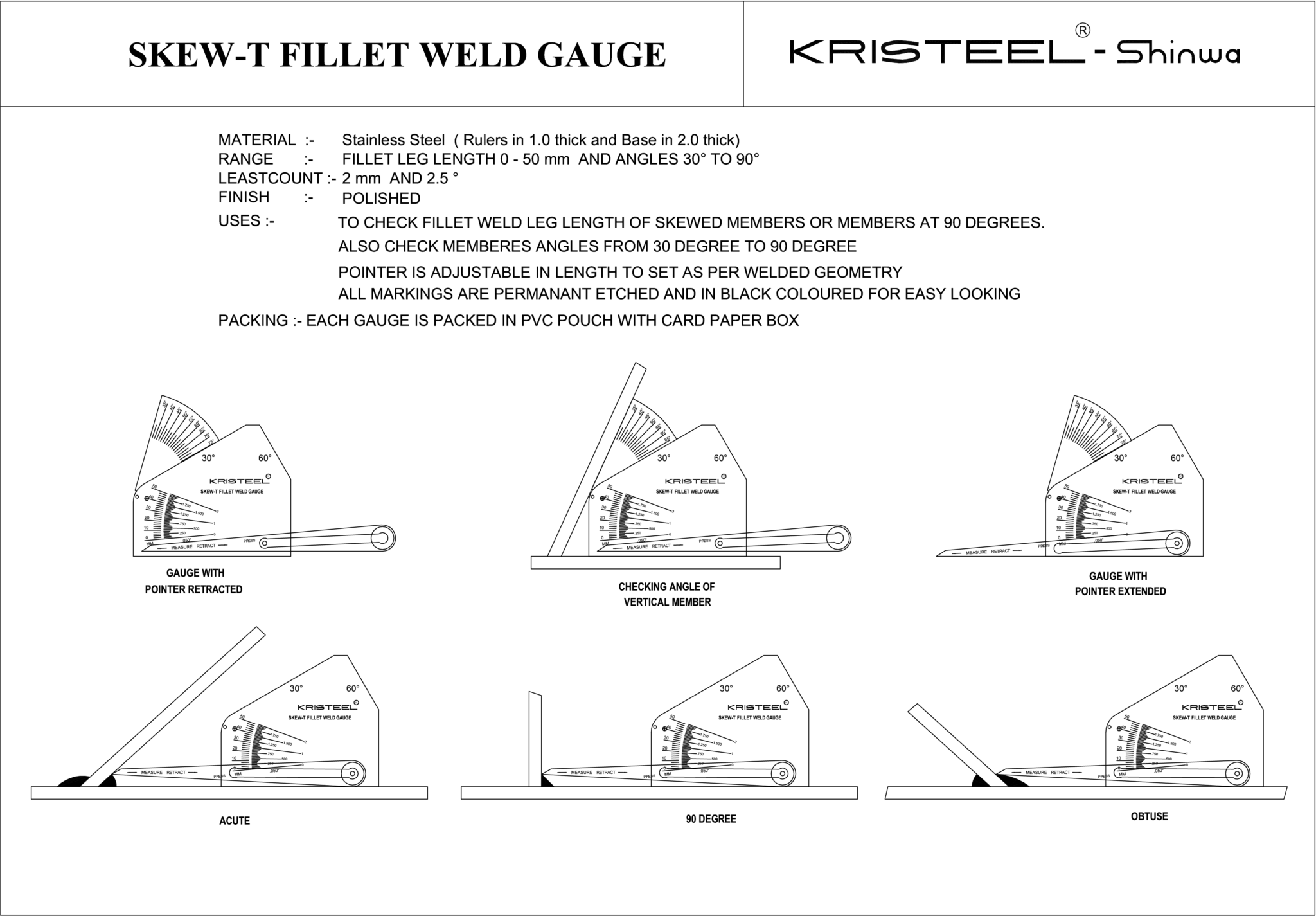 Skew T Fillet Weld Gauge | Weld Gauge | Engineering Gauges