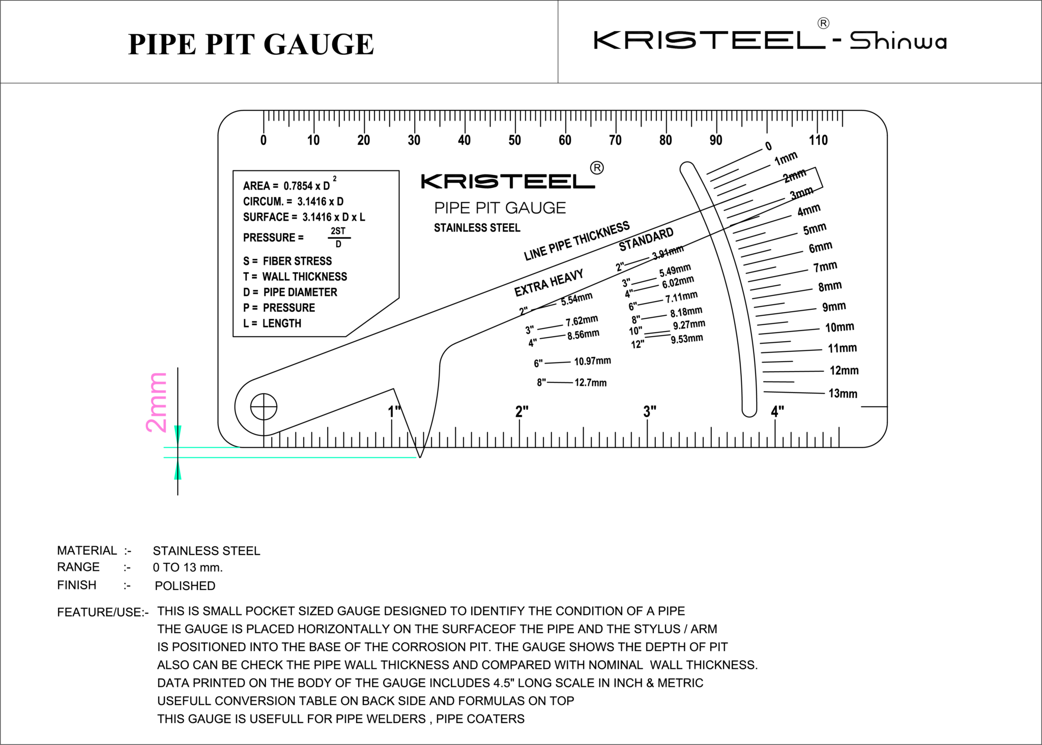 Welding Pipe Pit Gauge | Measuring Instruments | Kristeel